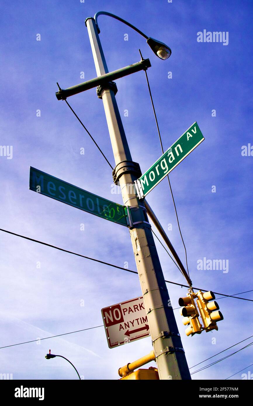 Morgan Avenue Street light with traffic light and Morgan Avenue street ...