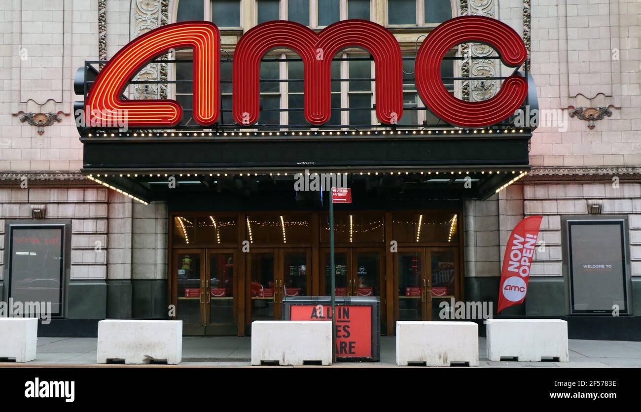 New York, NY, USA. 24th Mar, 2021. AMC Entertainment stock drops as ...