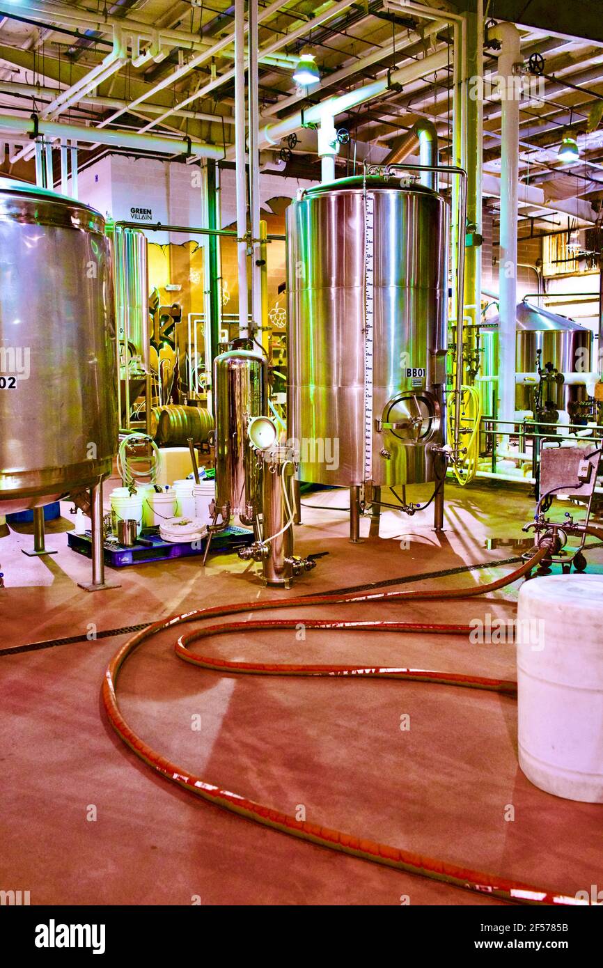 Stainless steel beer fermentation tanks or vats at the River Horse ...