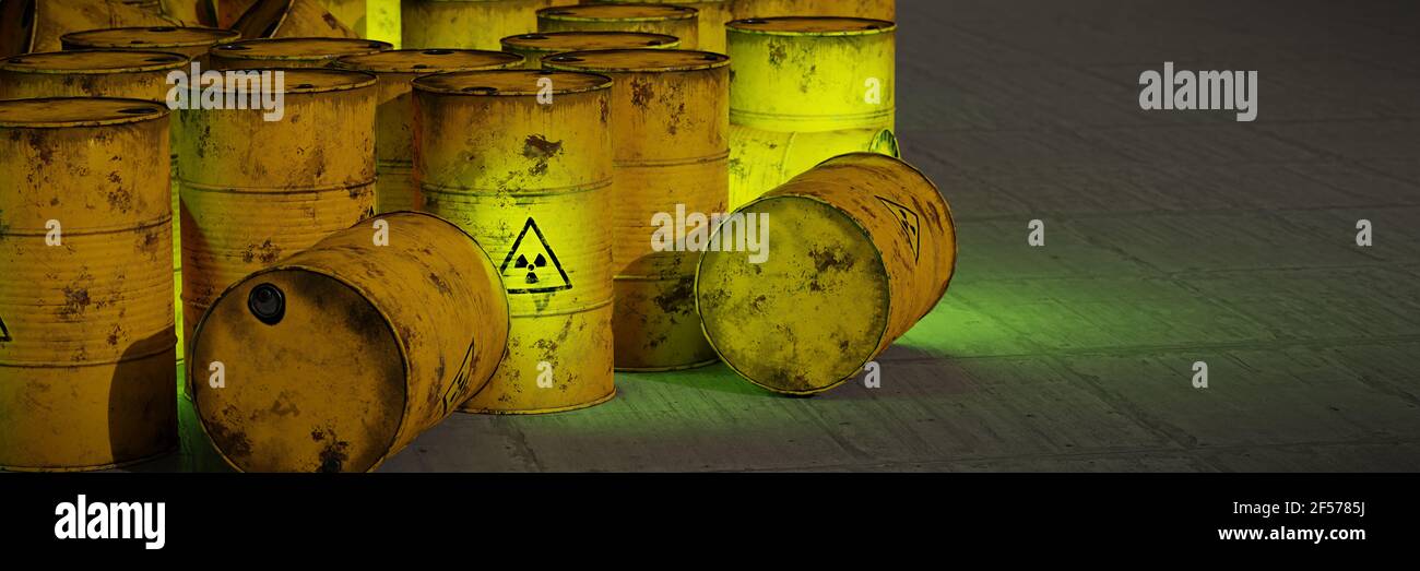 radioactive waste in barrels, background banner with empty space Stock ...