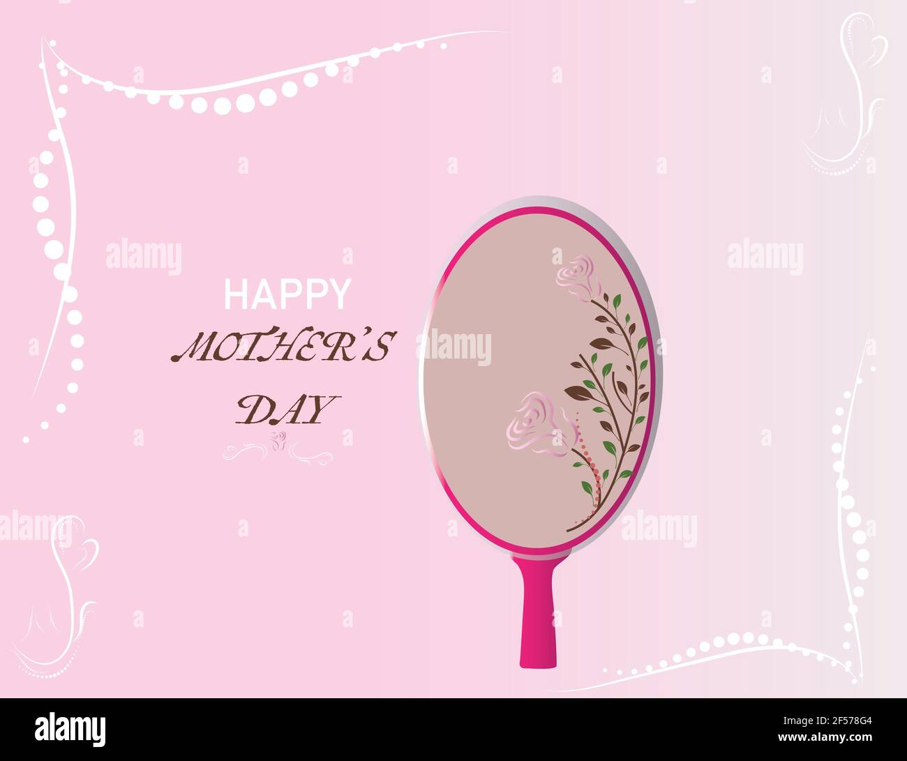 Flat, hand-held mirror illustration and flowers composition with Happy ...