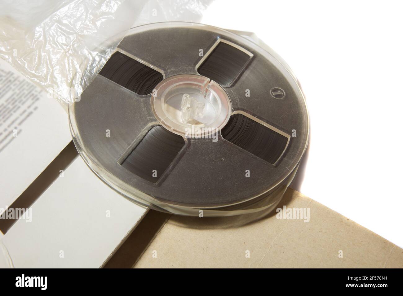 Retro reel to reel tape in a carton box Stock Photo - Alamy