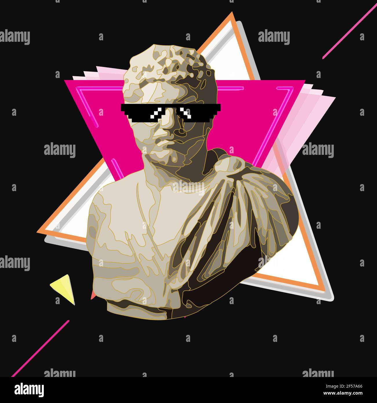 3D rendering of a pop art edit of a vintage Roman statue with geometric ...