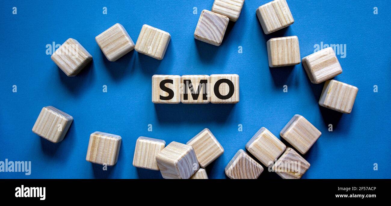 SMO, social media optimization symbol. Wooden cubes with word 'SMO ...