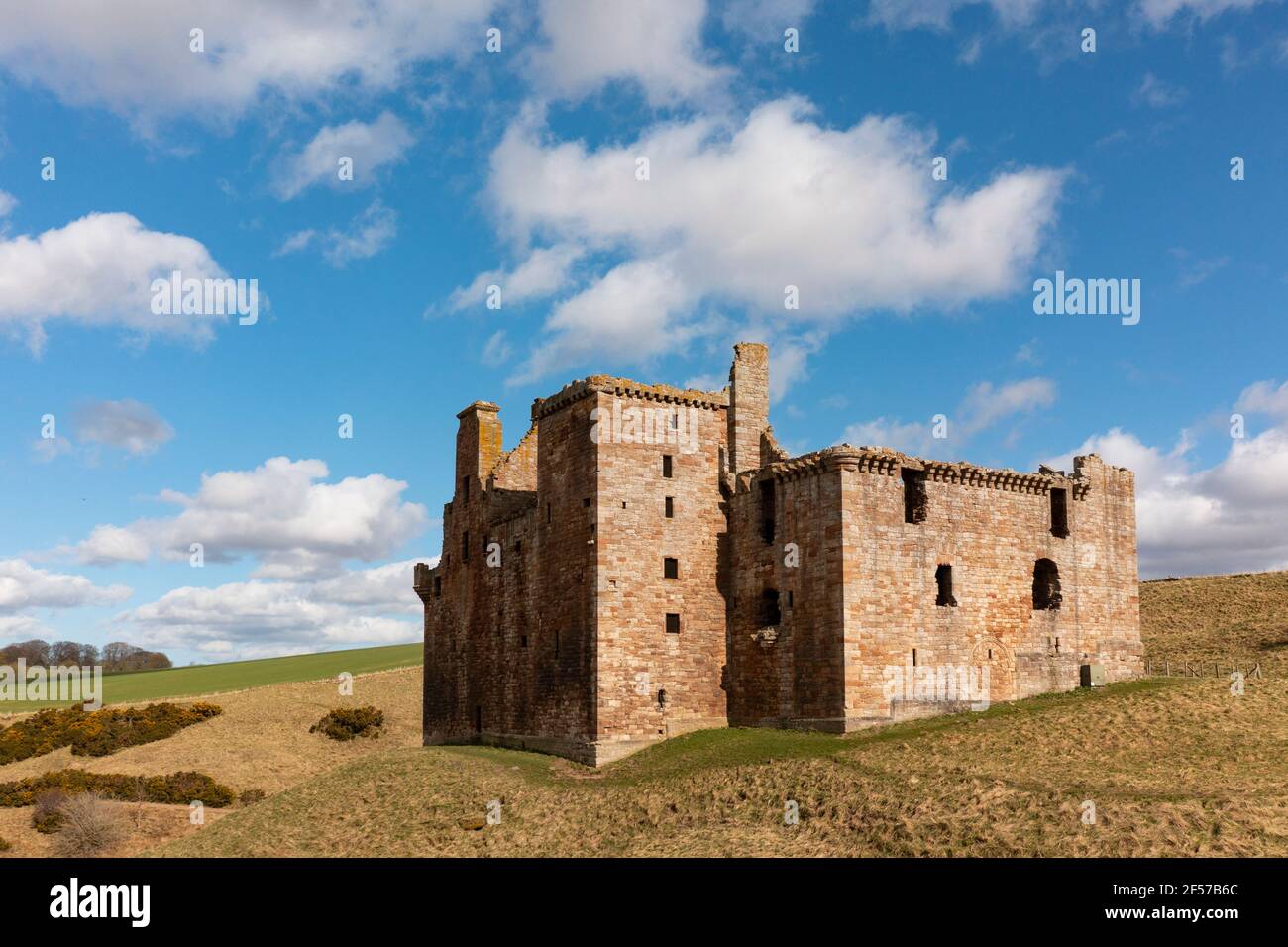 Aerial view of Crichton Castle in Crichton in Midlothian, Scotland, UK ...