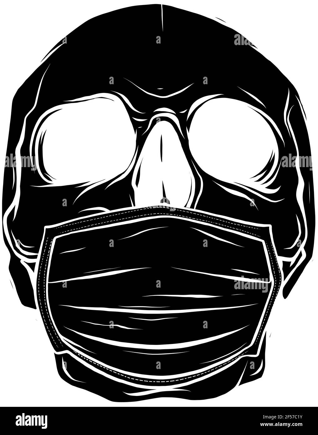 black silhouette of Skull face in medical face mask. vector Stock ...