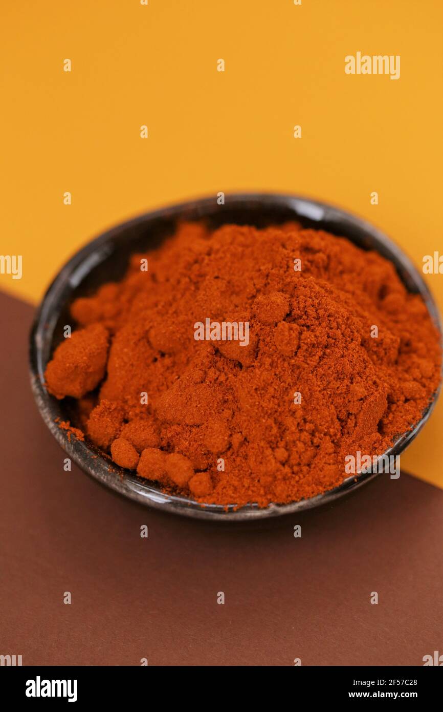 Red pepper powder.Hot pepper. Spices and condiments concept Red peppers ...