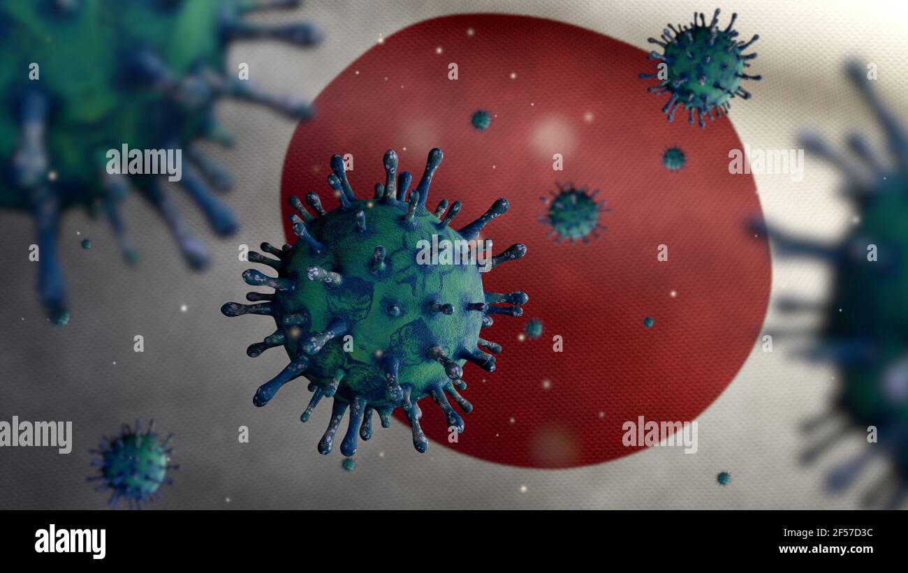 Japanese flag waving and Coronavirus 2019 nCov concept. Asian outbreak ...
