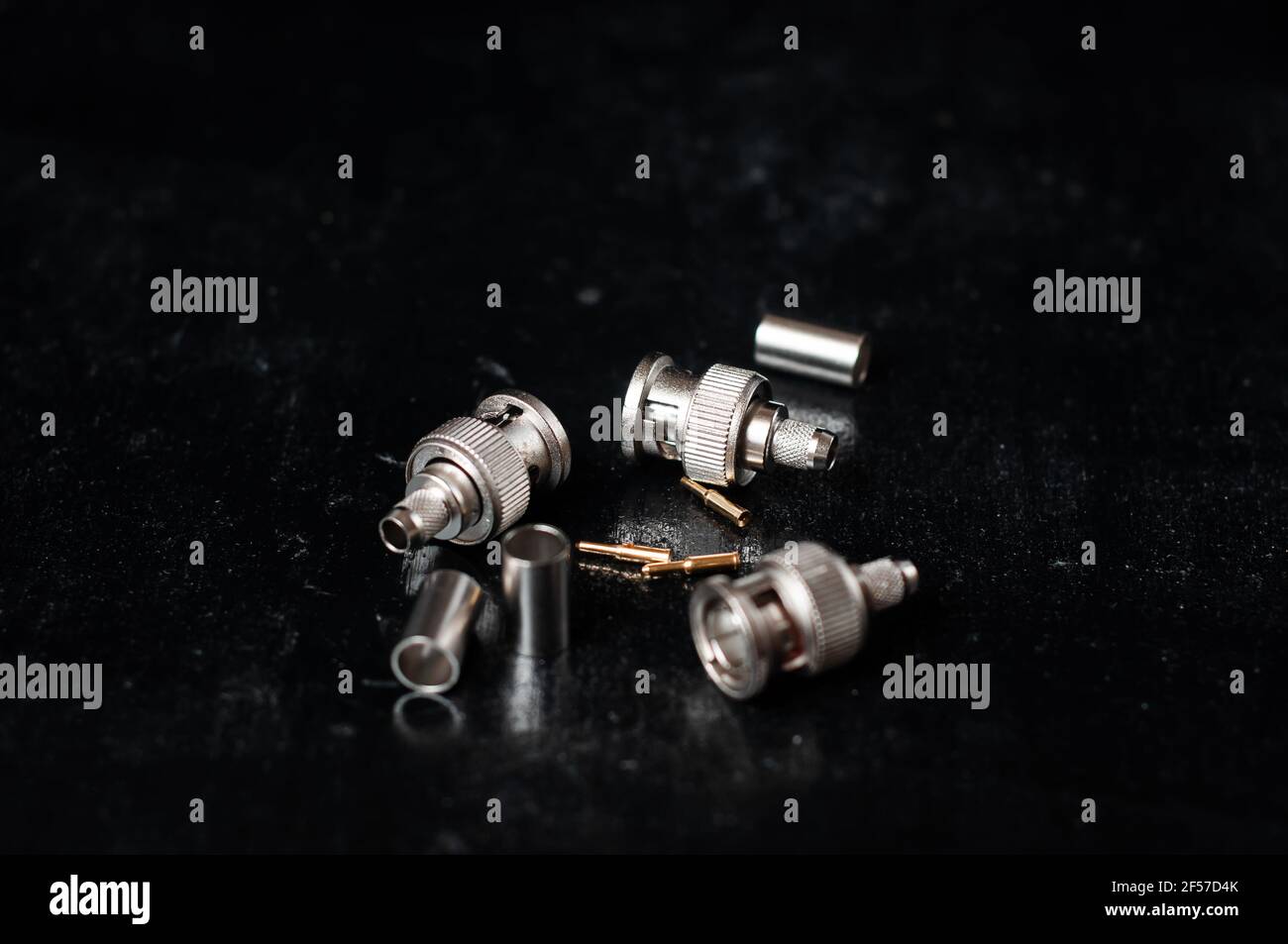 Three main components of a bnc connector close-up. Body, center ...