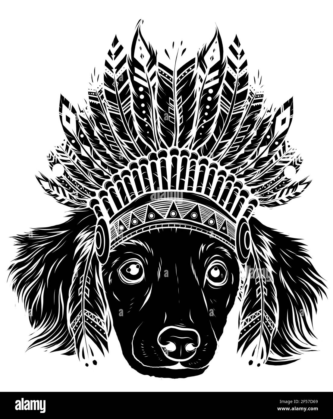 black silhouette of head dog with traditional Indian hat, vector ...