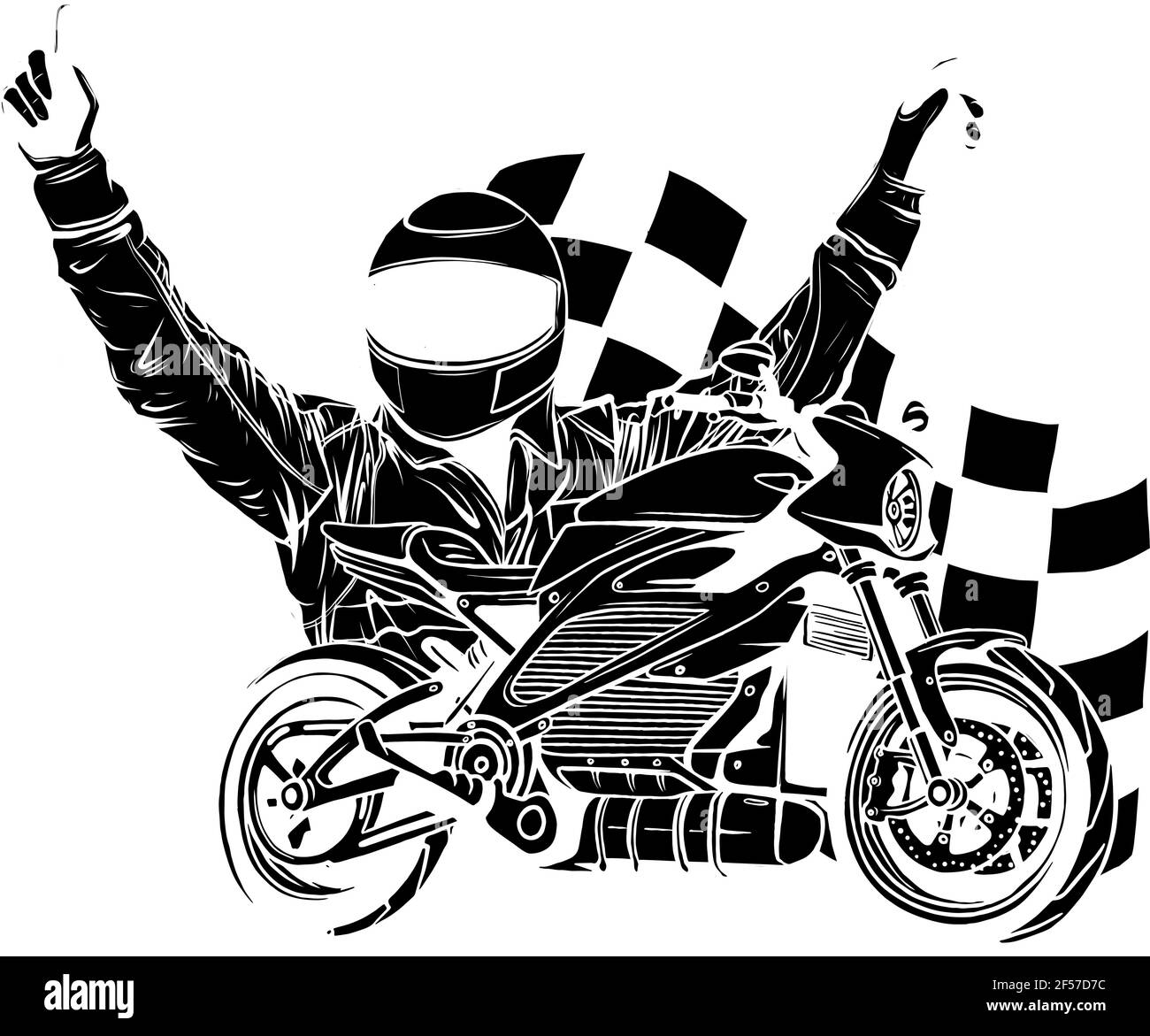 black silhouette of Motorbike rider with face flag vector illustration ...