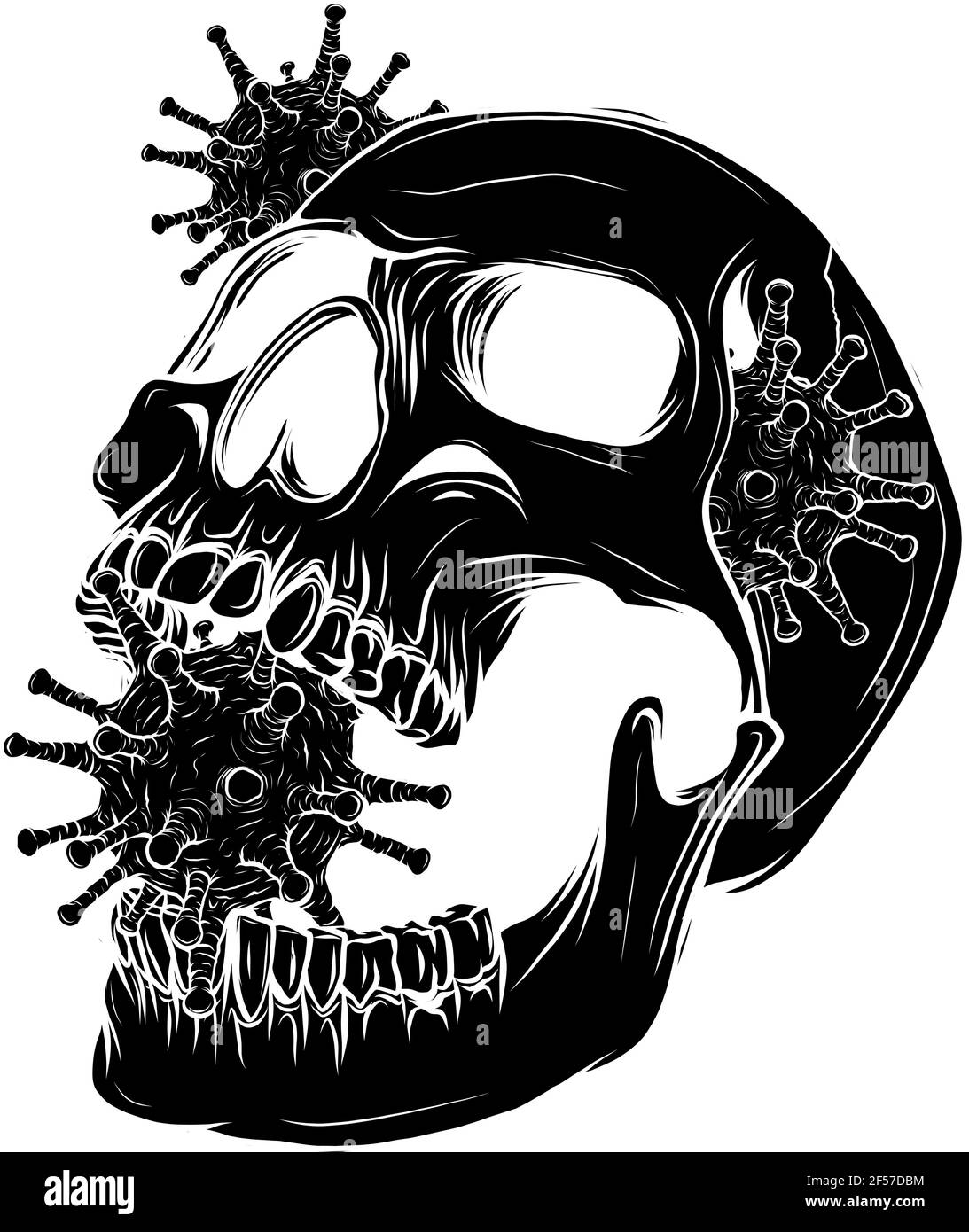 black silhouette of human skull with virus vector illustration design ...
