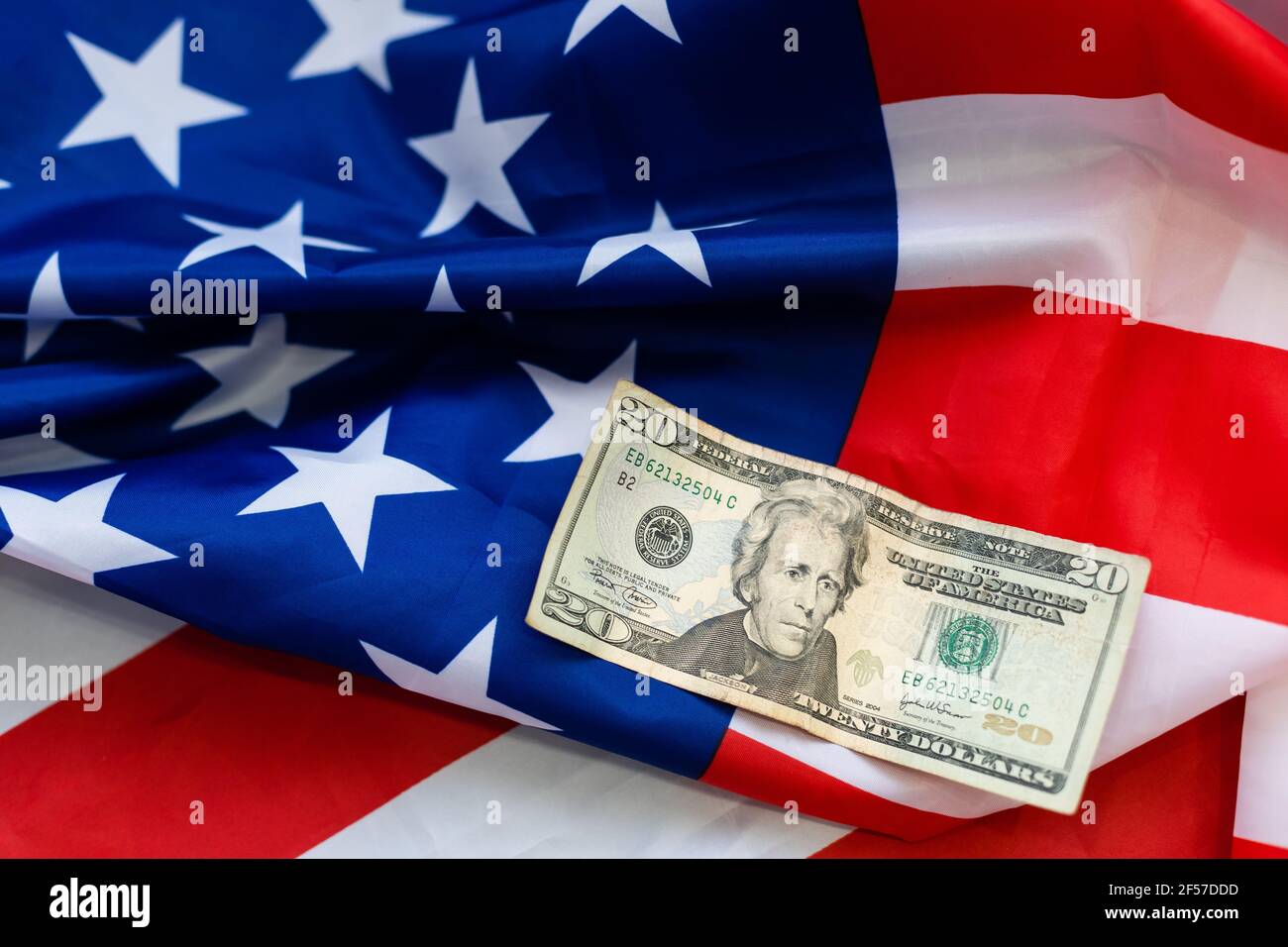 American flag on assorted banknotes, dollars Stock Photo - Alamy