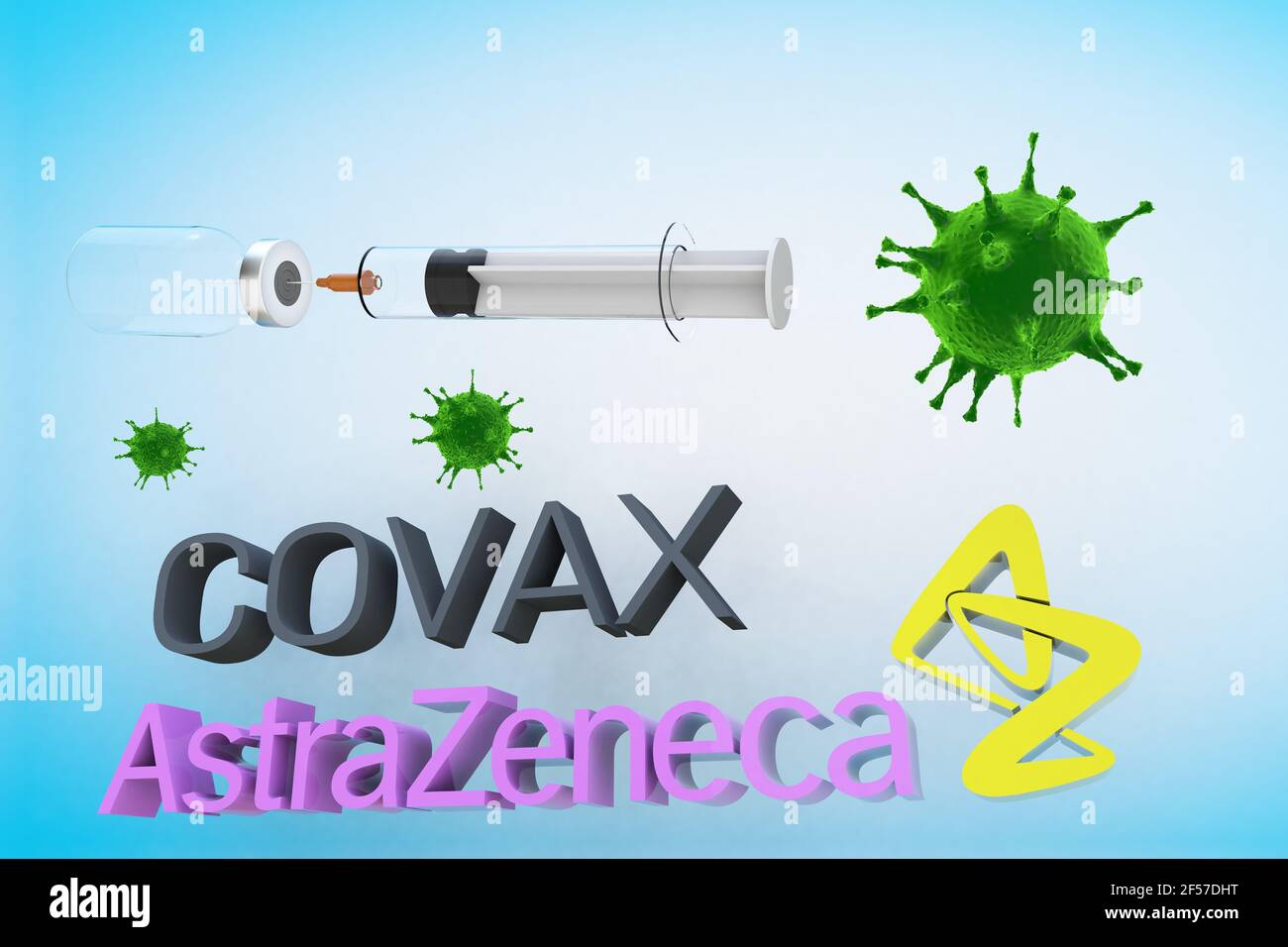 Astrazeneca vaccine with a syringe and a container bottle in the ...