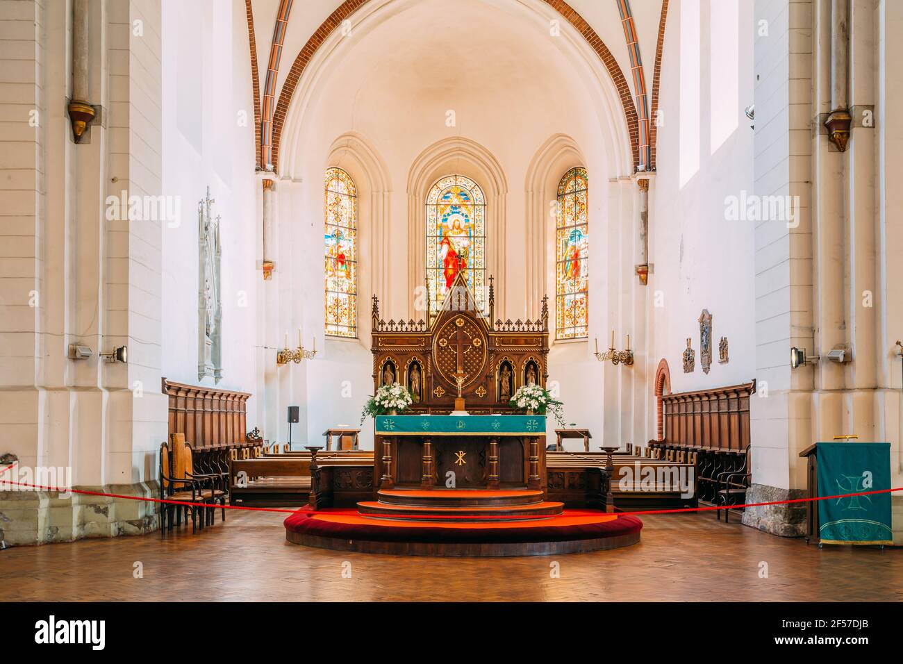 Riga, Latvia. Interior Of The Riga Dom Dome Cathedral. Altar In Church ...
