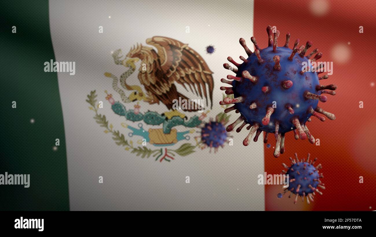 Flu coronavirus floating over Mexican flag, a pathogen that attacks the ...