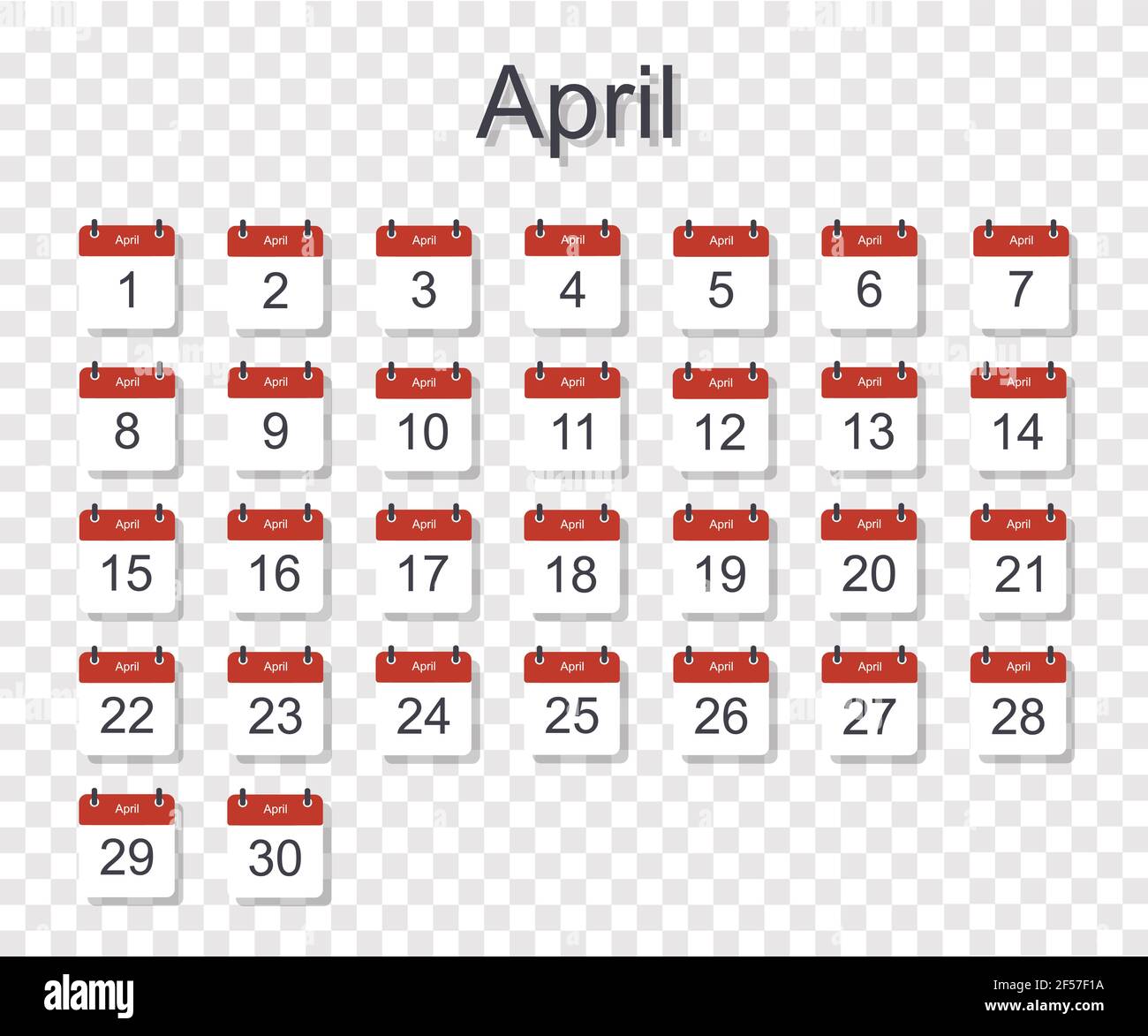 Monthly calendar template for April with daily date. On transparent ...