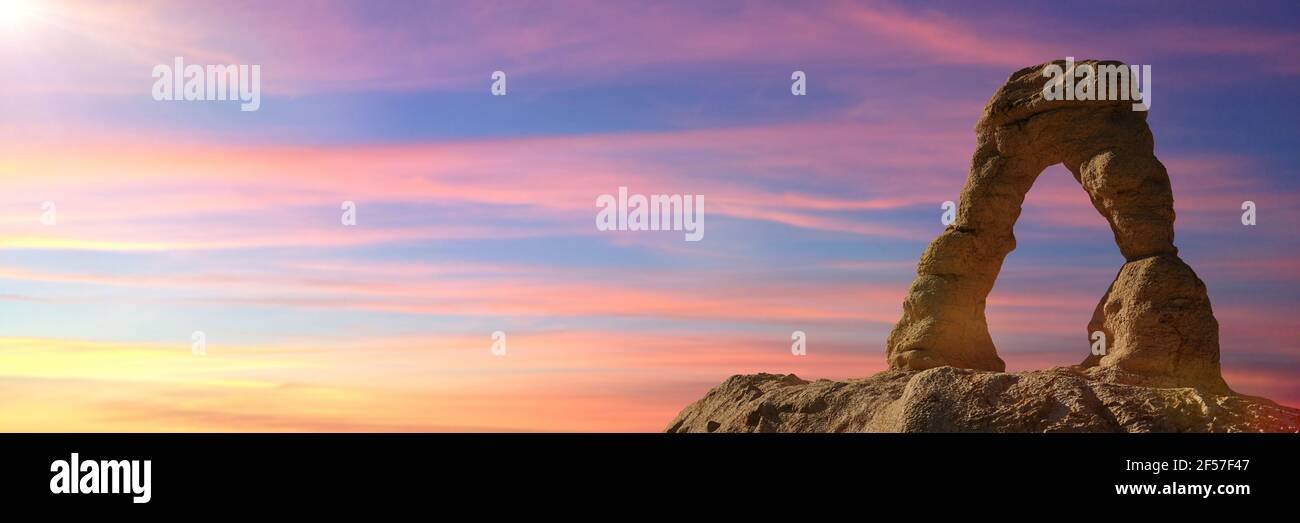 natural arch at sunset, beautiful rock bridge Stock Photo - Alamy