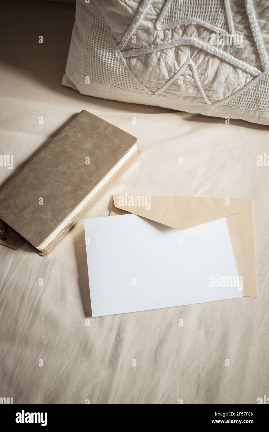 blank greeting card invitation mockup with craft paper envelope ...