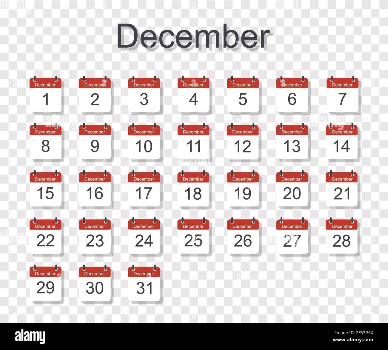 Monthly calendar template for December with daily date. On transparent ...