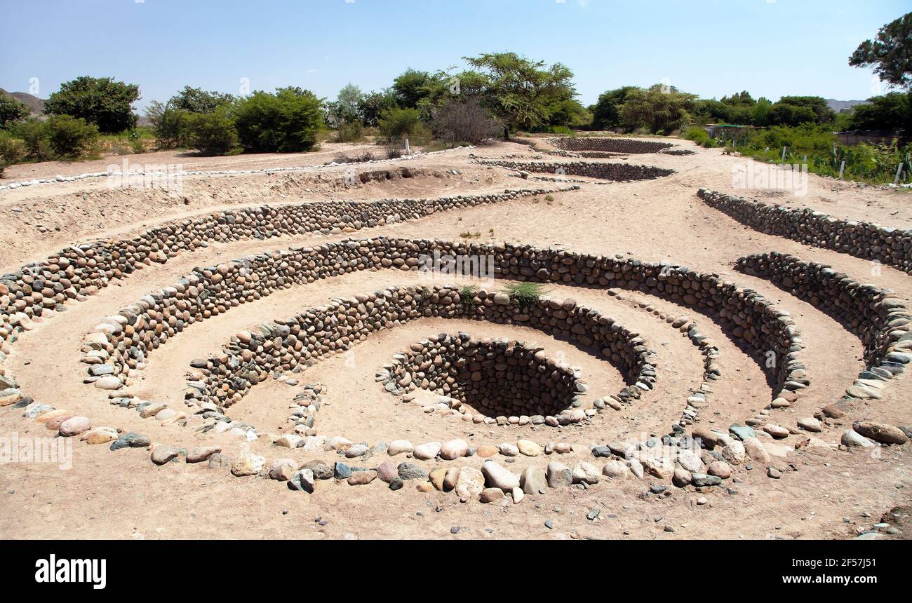 Cantalloc Aqueduct in Nazca or Nazca town, spiral or circle aqueducts ...