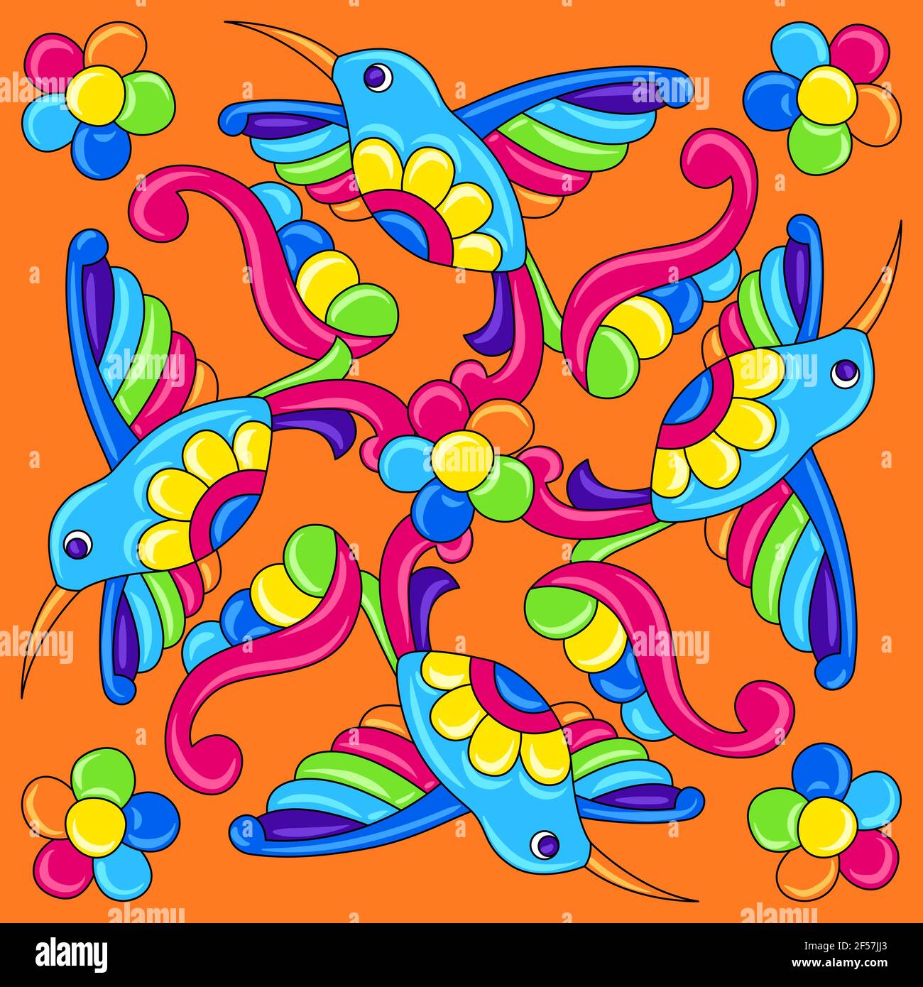 Mexican talavera ceramic tile pattern with tropical hummingbirds ...