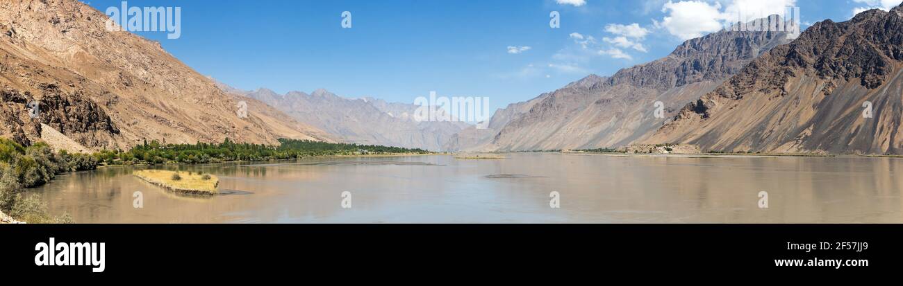 Panj river and Pamir mountains, Panj is upper part of Amu Darya river ...