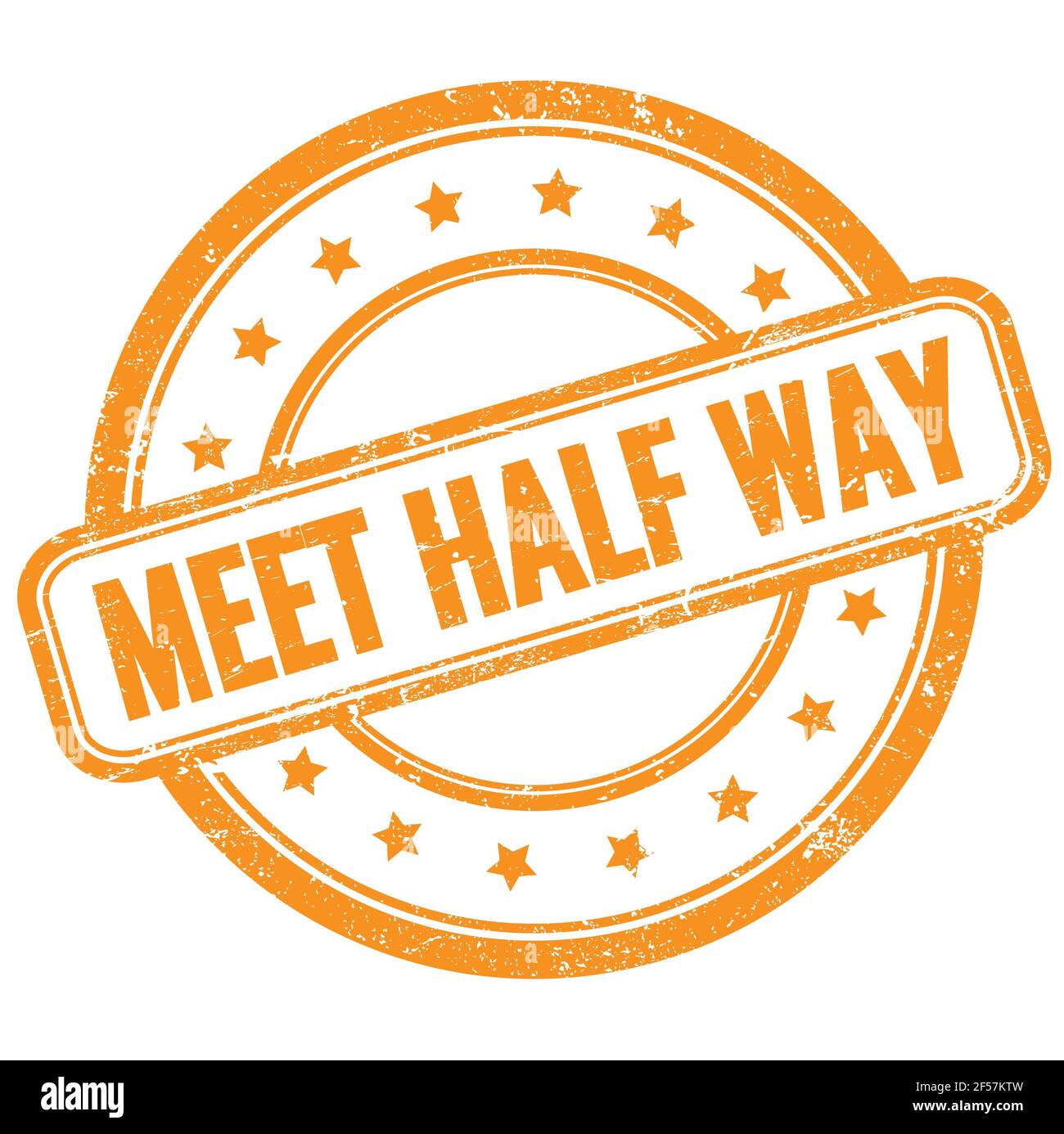 MEET HALF WAY text on orange vintage grungy round rubber stamp Stock ...