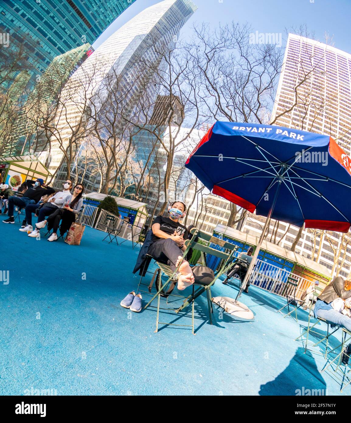 Visitors to Bryant Park in New York enjoy the first day of Spring on ...