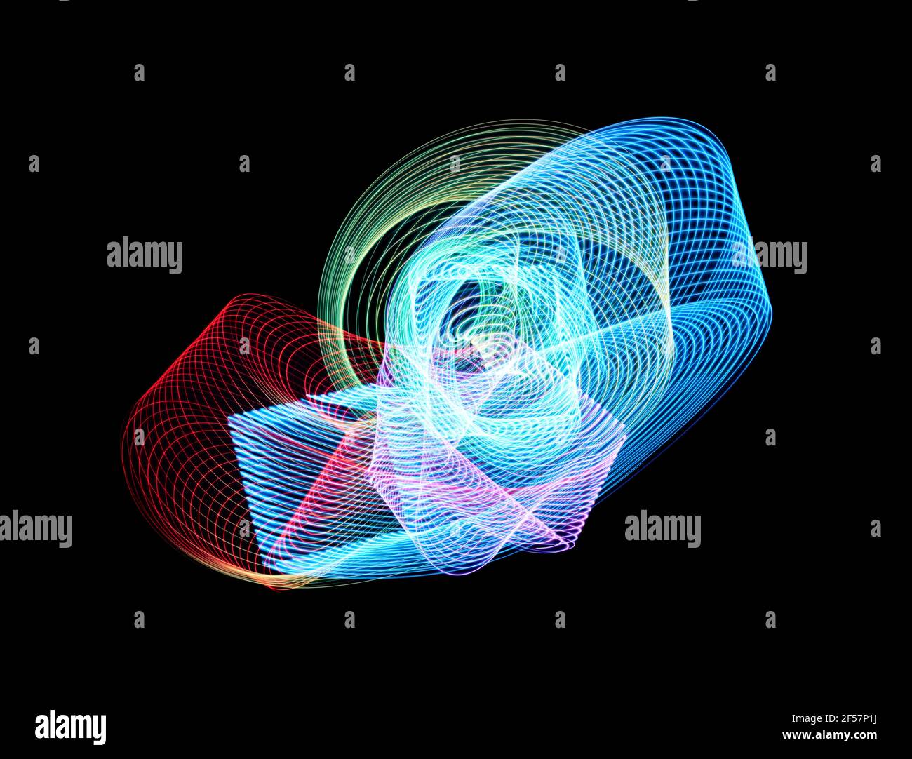 Abstract multicolor drawing on a black background, made using a light ...