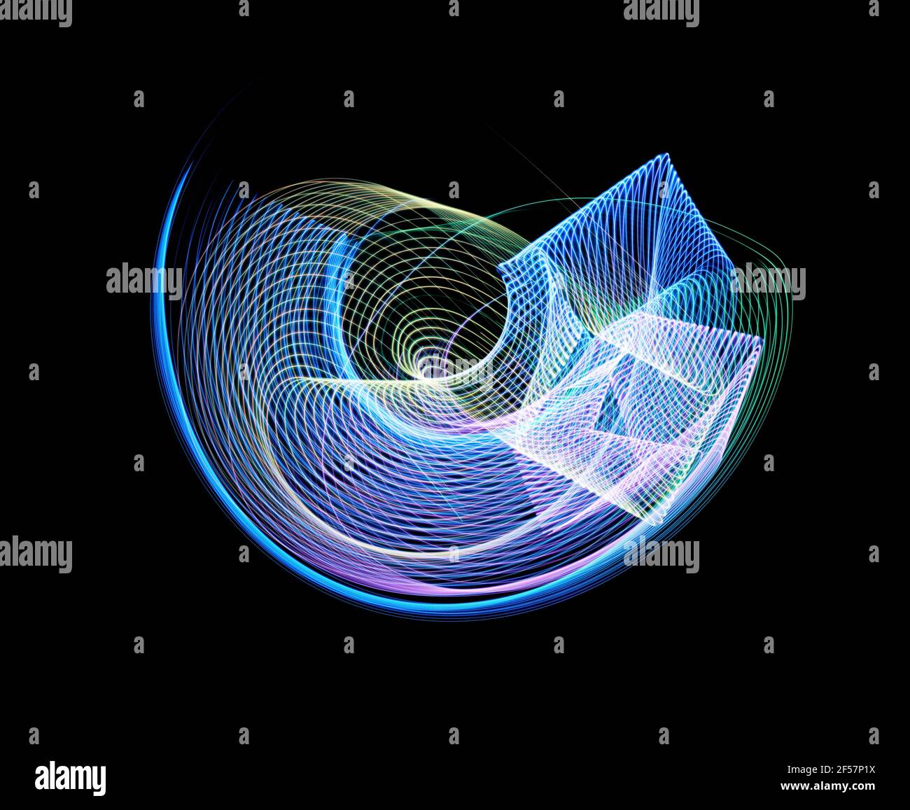 Abstract multicolor drawing on a black background, made using a light ...