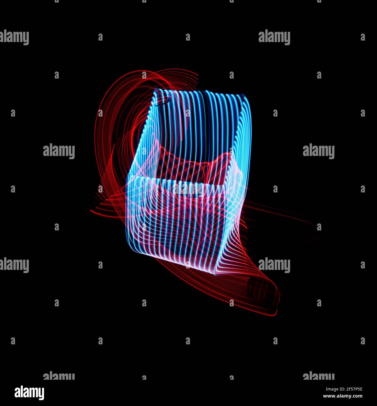 Abstract multicolor drawing on a black background, made using a light ...