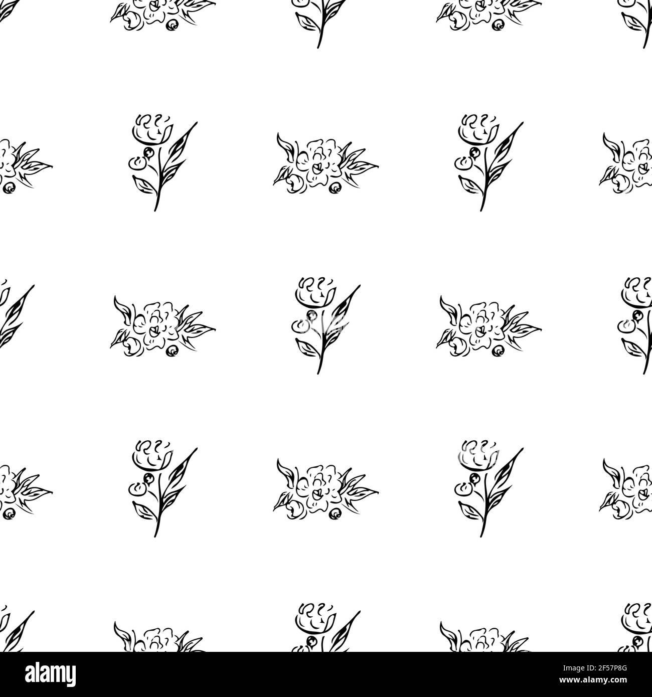Doodle simple vector seamless pattern of hand-drawn peonies. Seamless ...