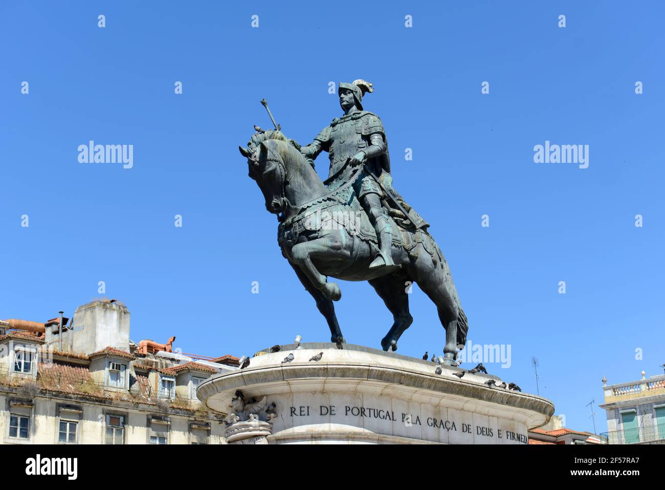 Statue of King Joao I (John I) at the center of Praca da Figueira ...