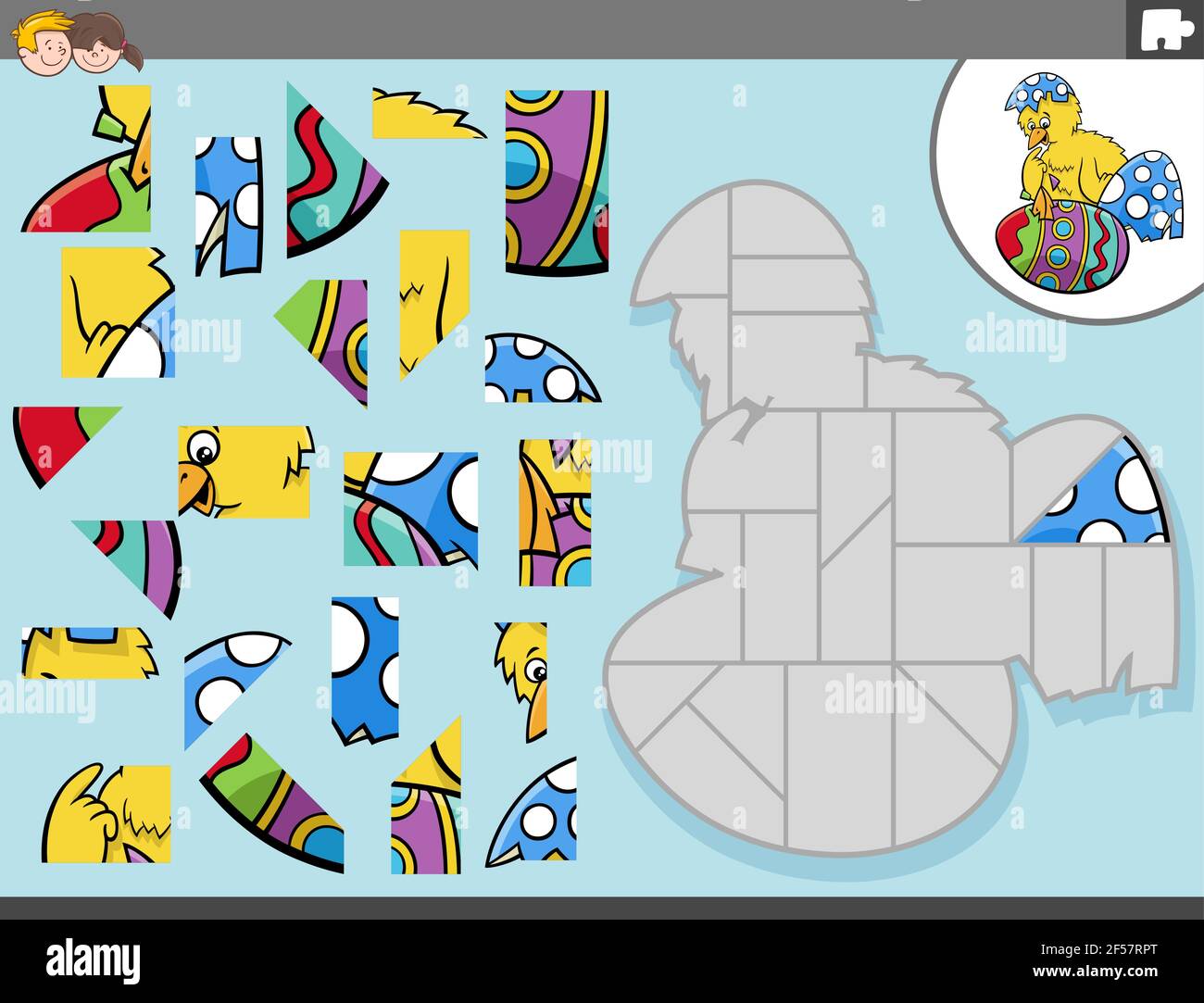 Cartoon illustration of educational jigsaw puzzle game for children ...