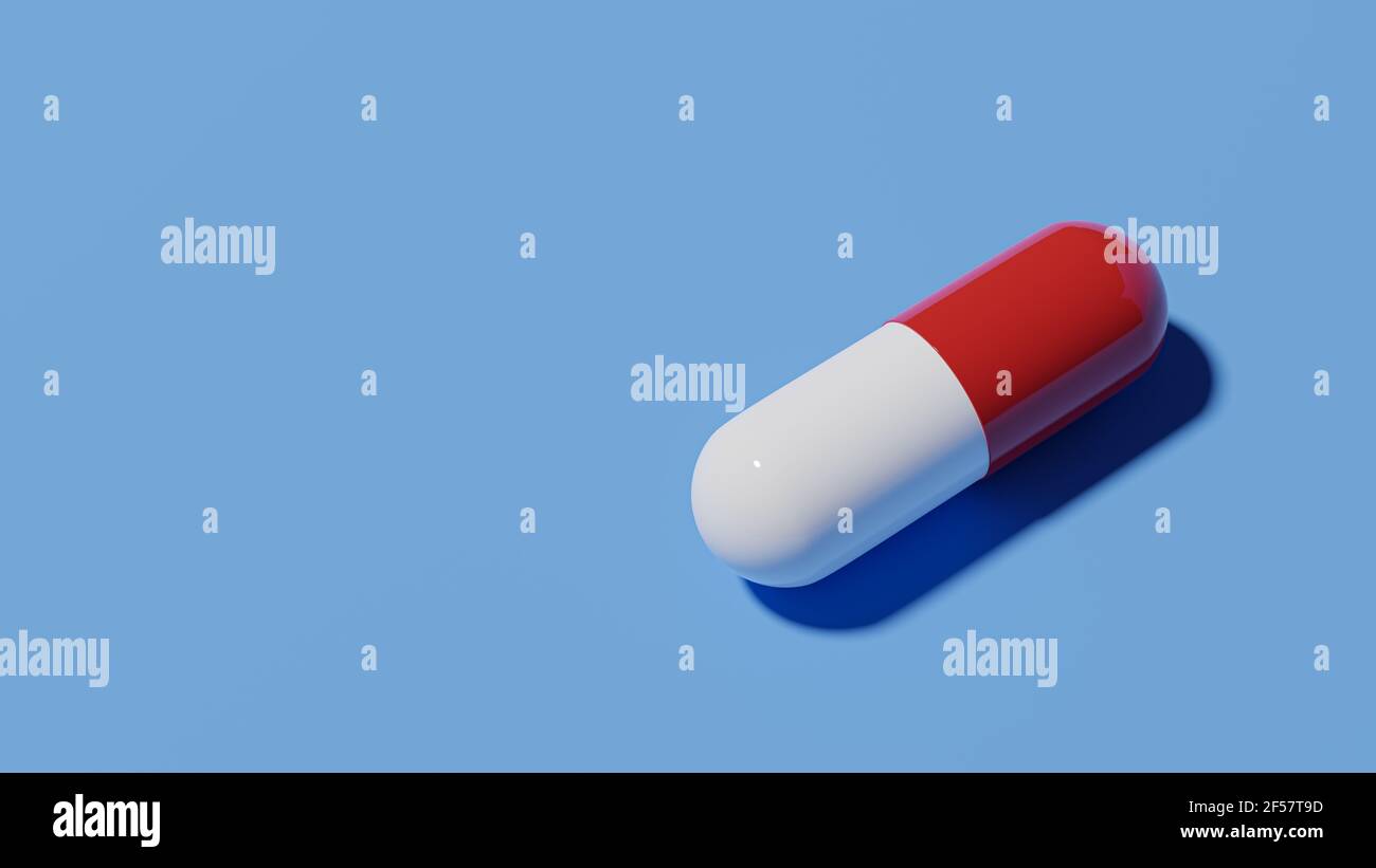 Red and white capsule on blue background. 3D rendering Stock Photo - Alamy