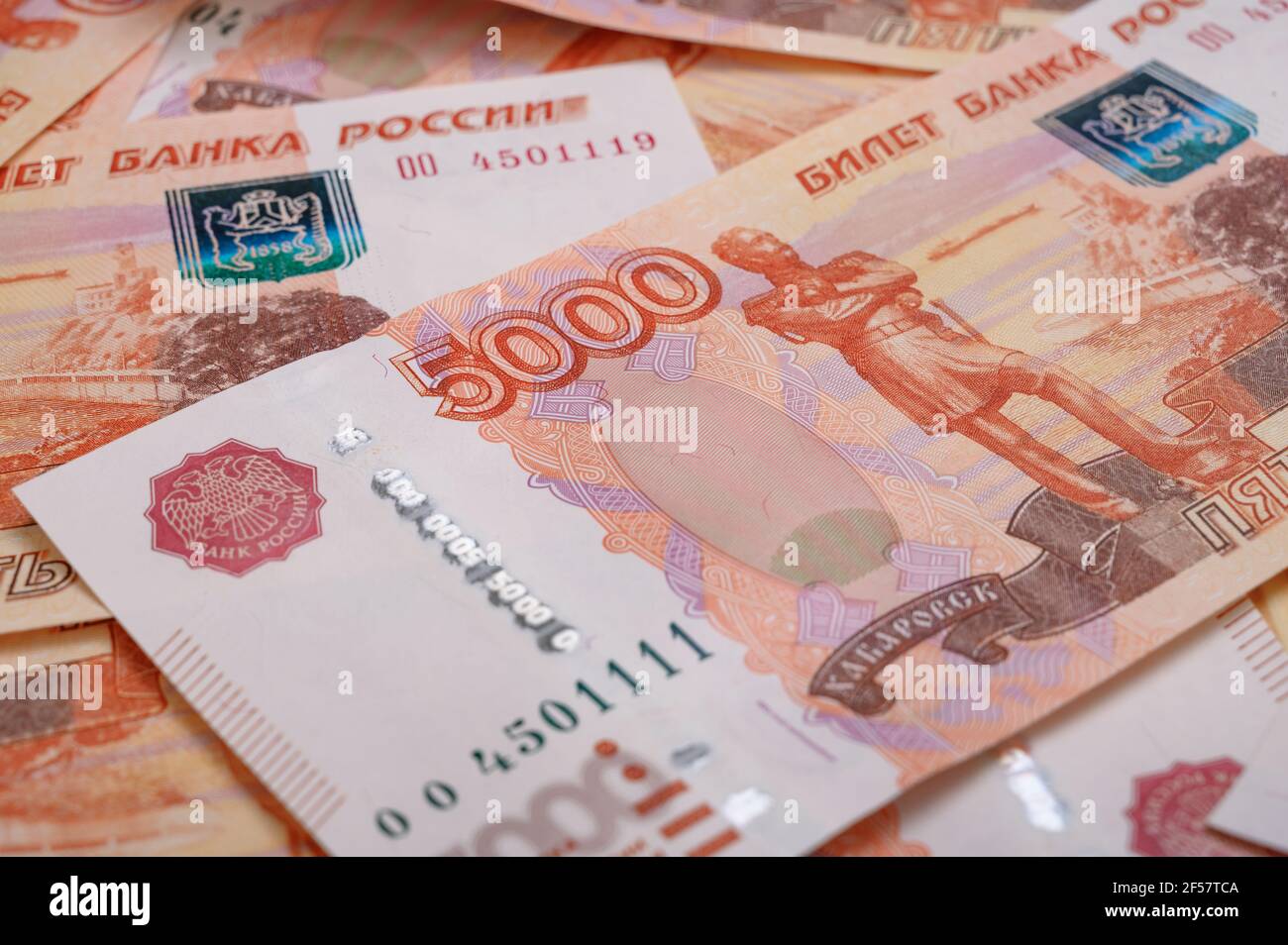 5000 rubles background. Russian banknotes at different angles Stock ...