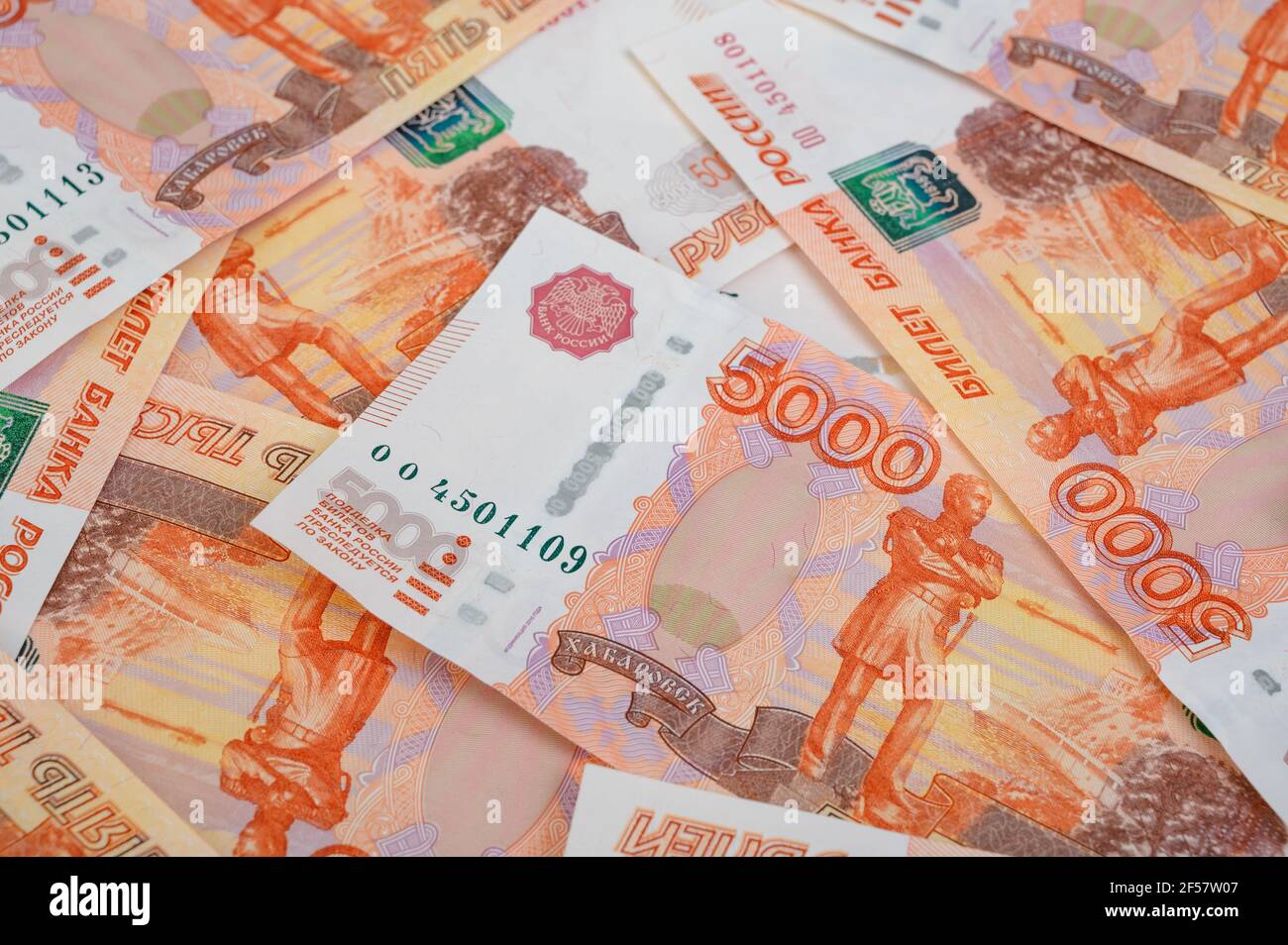 5000 rubles background. Russian banknotes at different angles Stock ...