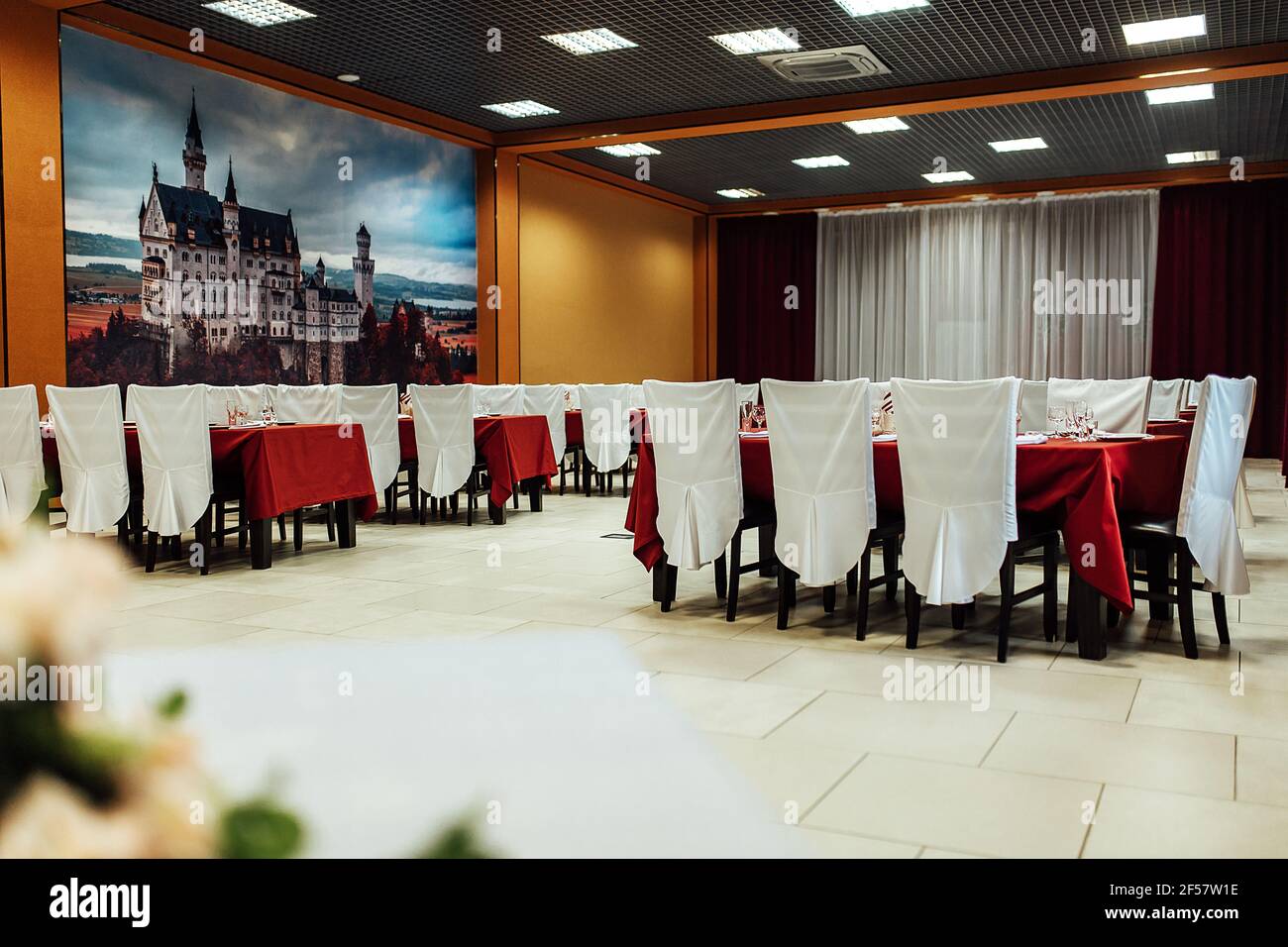 served tables in the restaurant. reception hall for guests at the ...