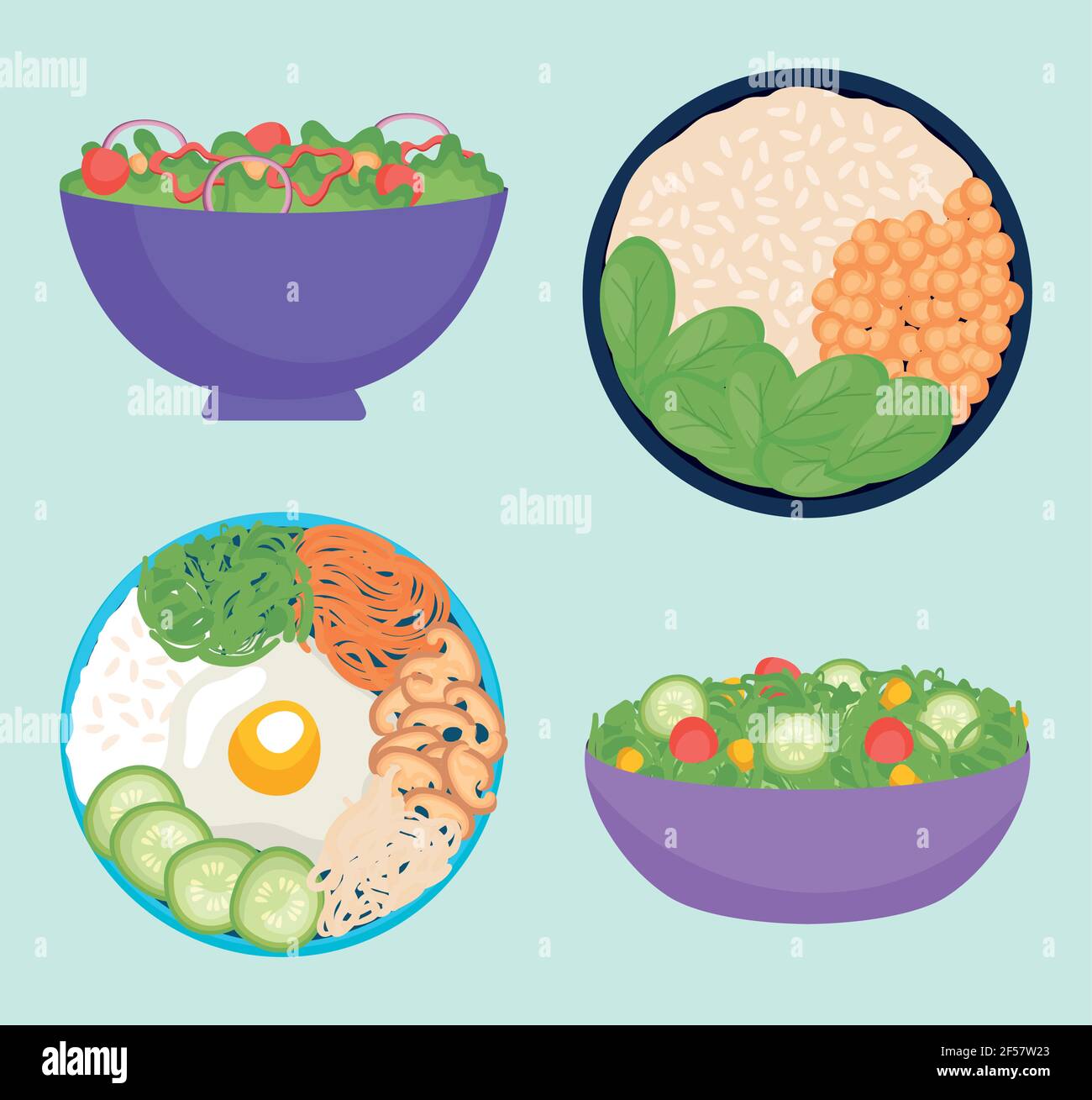 healthy salads bowls icon set Stock Vector Image & Art - Alamy