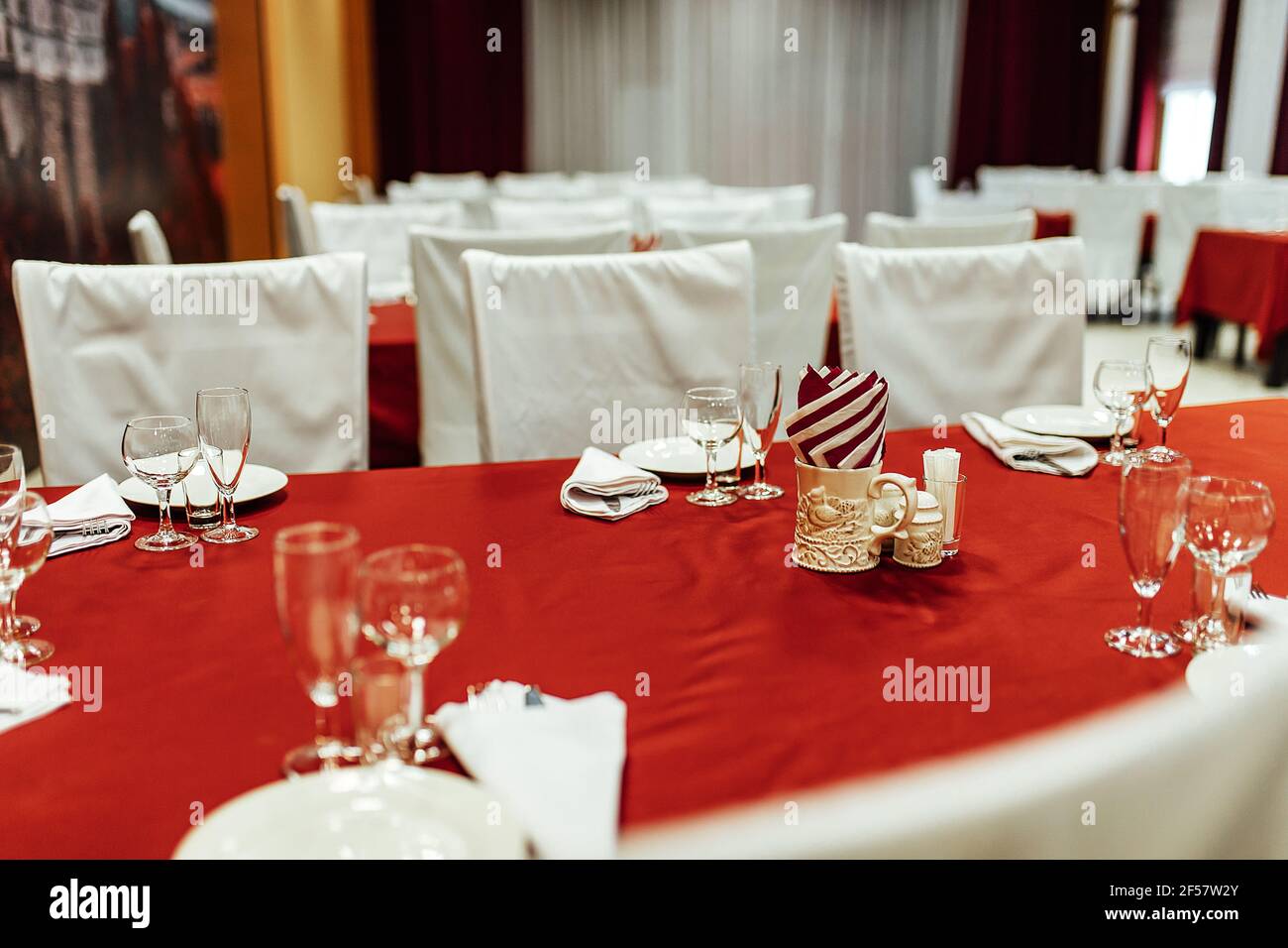 served tables in the restaurant. reception hall for guests at the ...