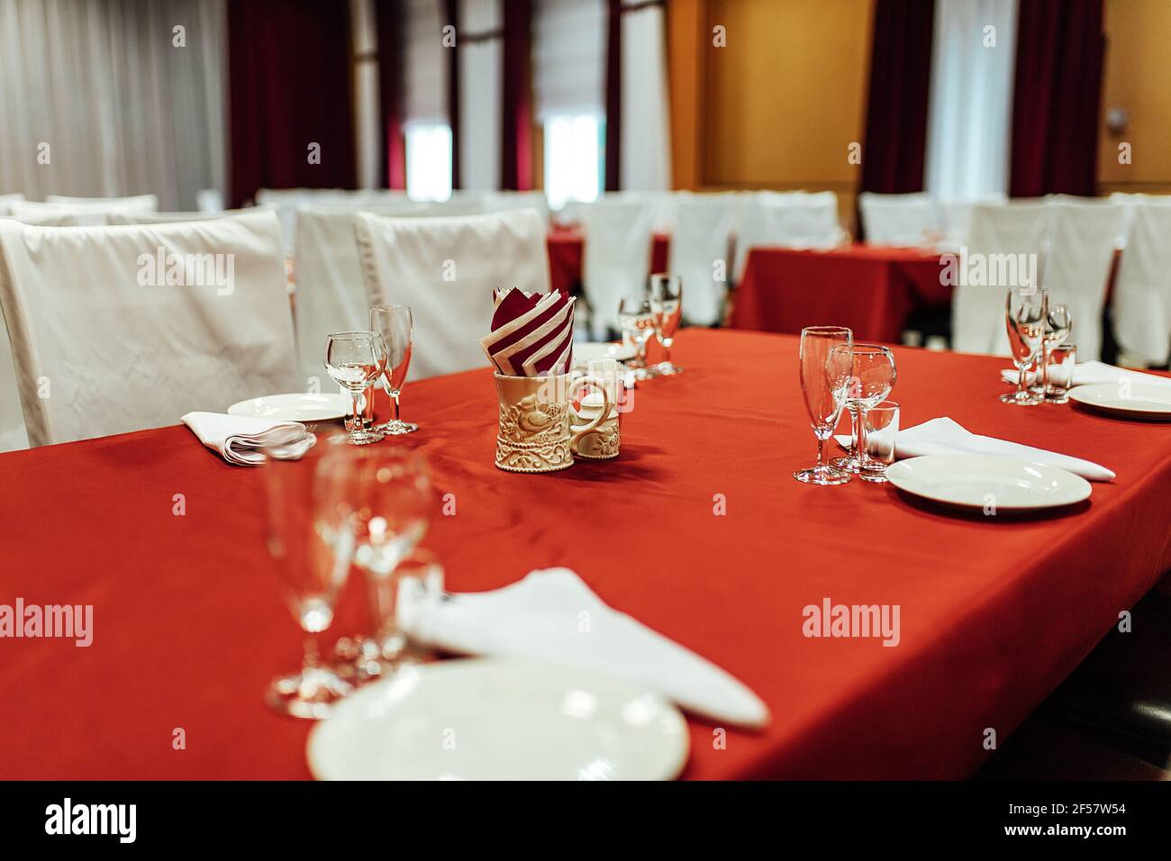 served tables in the restaurant. reception hall for guests at the ...