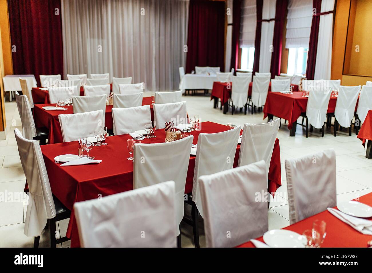 served tables in the restaurant. reception hall for guests at the ...