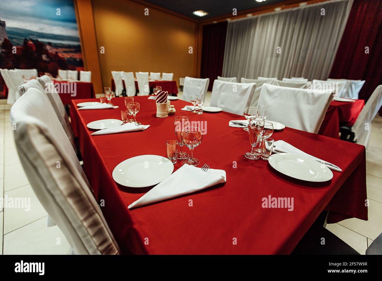 served tables in the restaurant. reception hall for guests at the ...