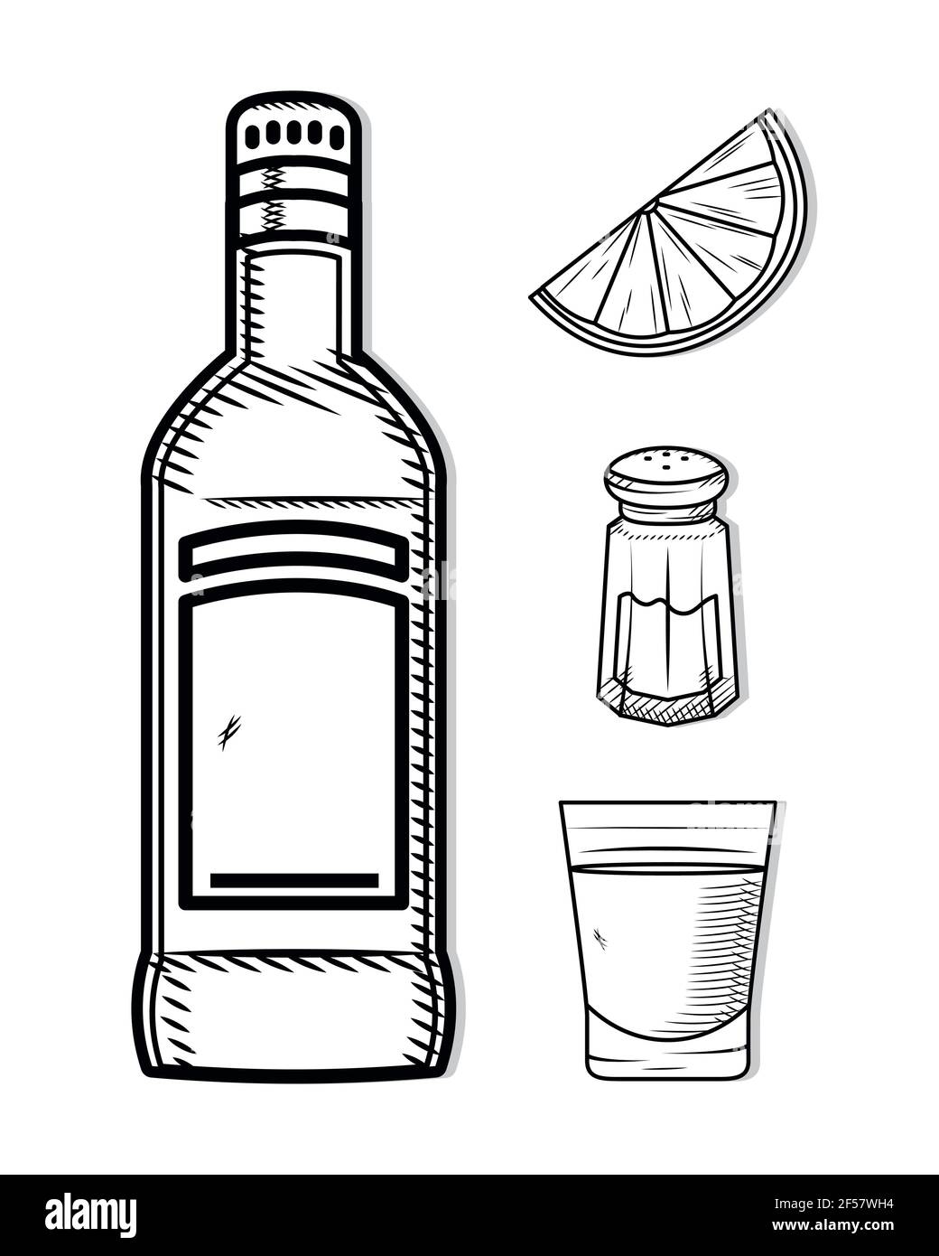 Tequila bottle lemon Black and White Stock Photos & Images - Alamy