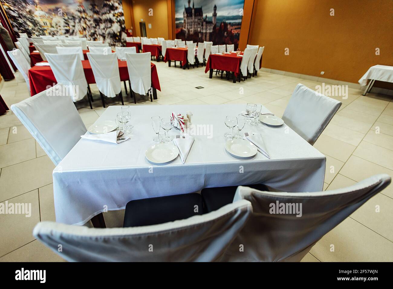 served tables in the restaurant. reception hall for guests at the ...