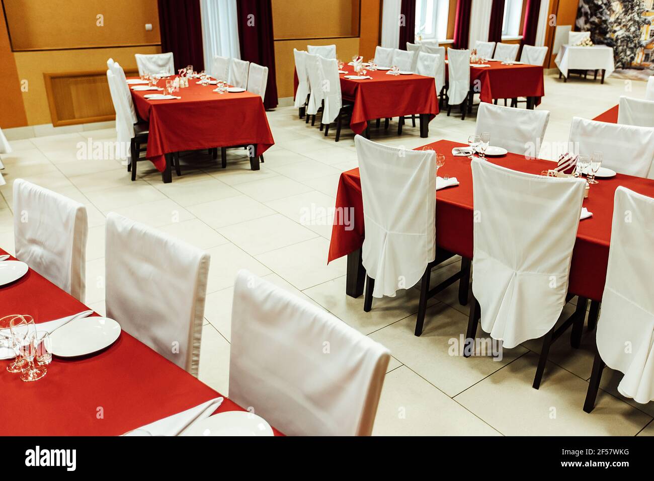 served tables in the restaurant. reception hall for guests at the ...