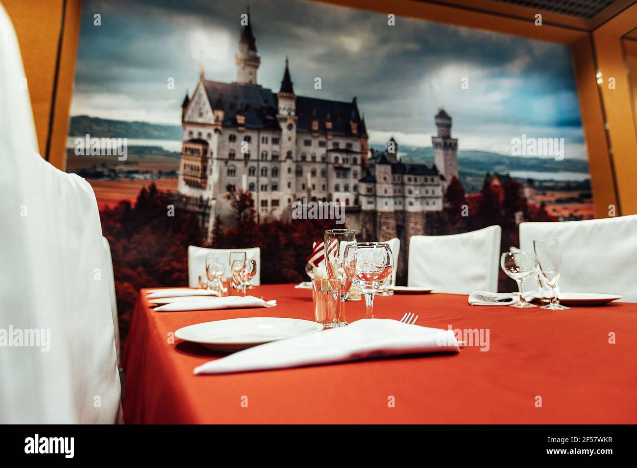served tables in the restaurant. reception hall for guests at the ...