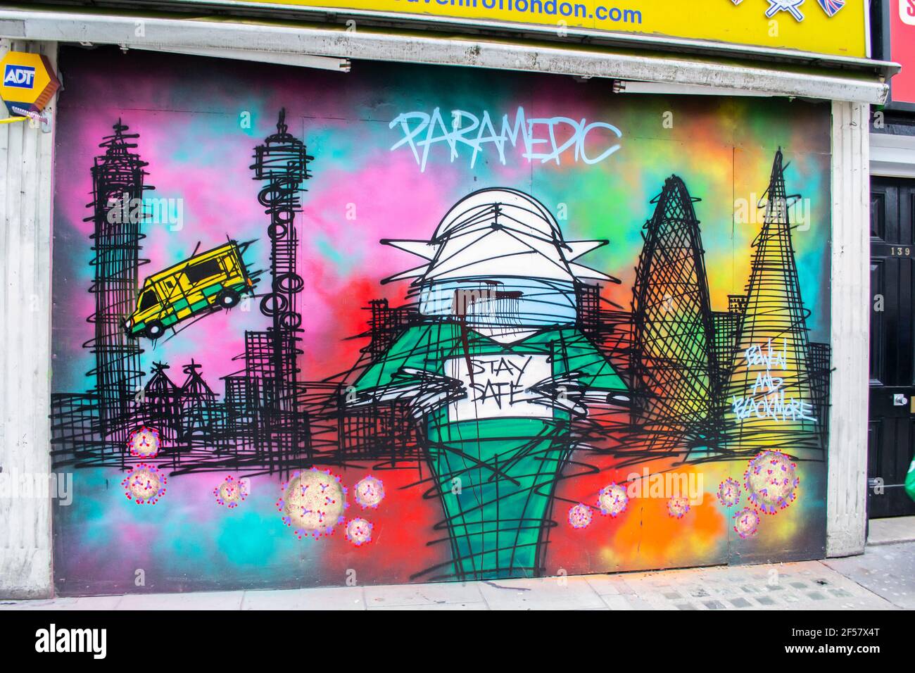 OXFORD STREET, LONDON, ENGLAND- 20 March 2021: Paramedic street art by ...