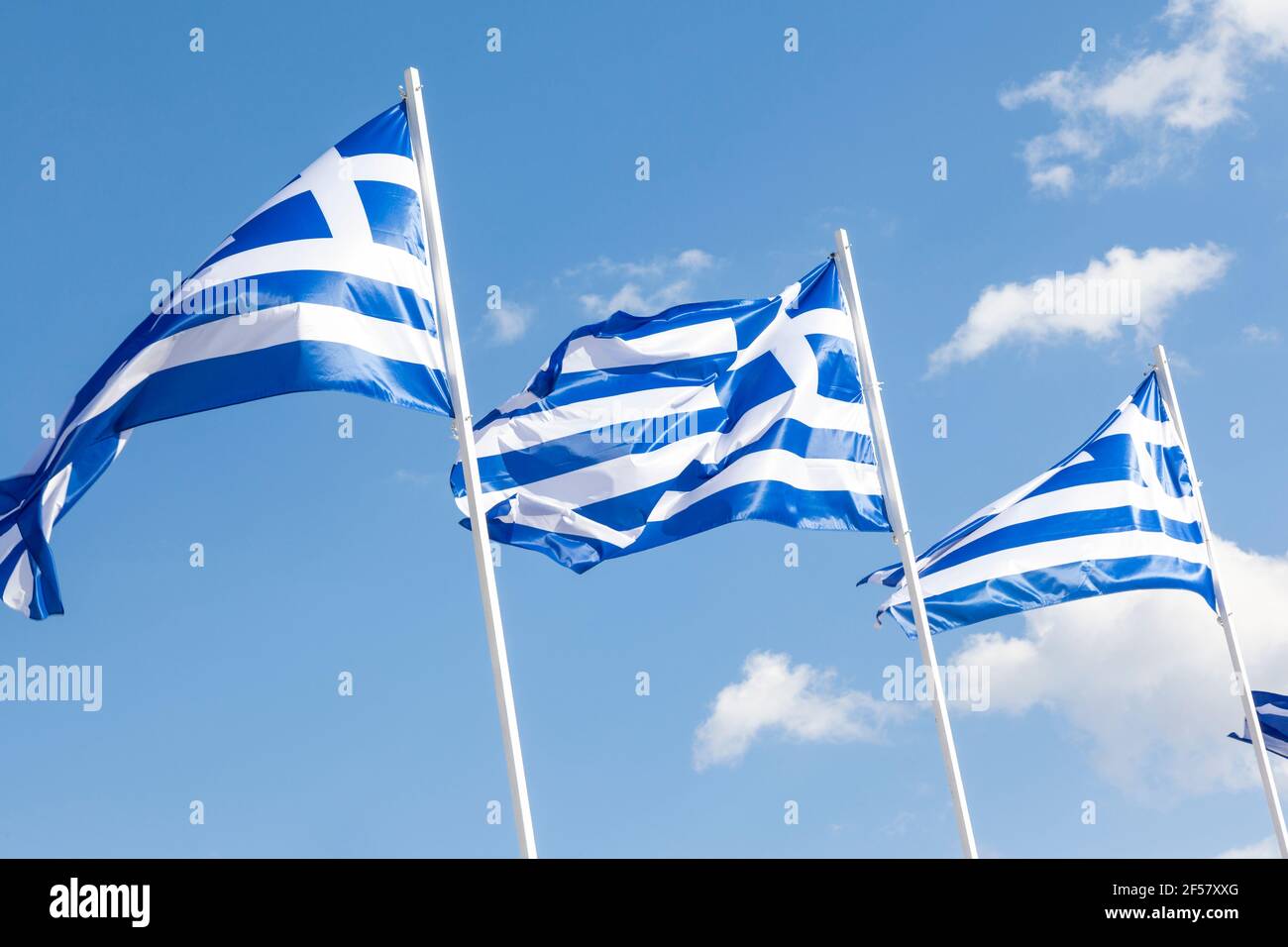 Greek flags waving in Syntagma Square, Athens, Greece, during the ...